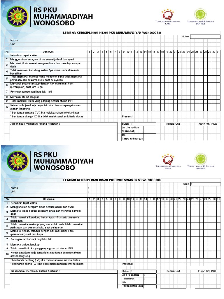Lembar Kedisiplinan Karyawan PKU | PDF