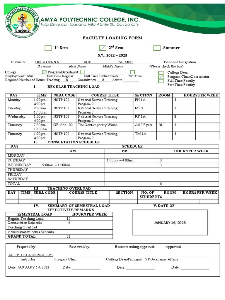 Faculty Loading Form | PDF