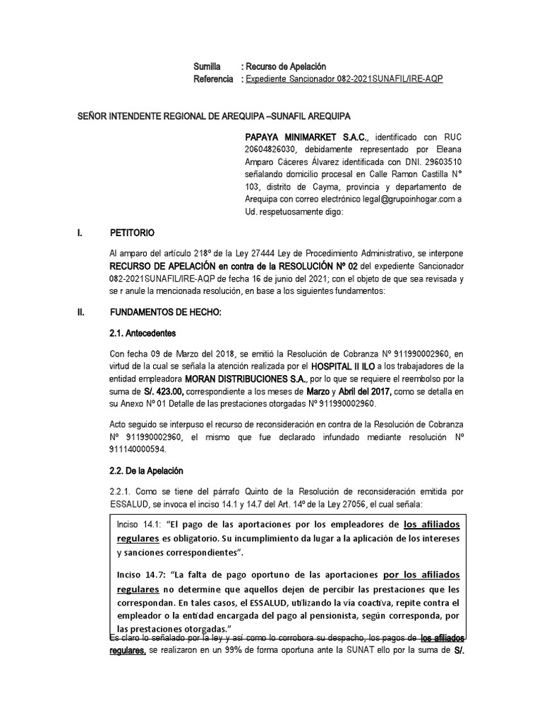 Apelacion SUNAFIL | PDF | Instituciones sociales | Justicia