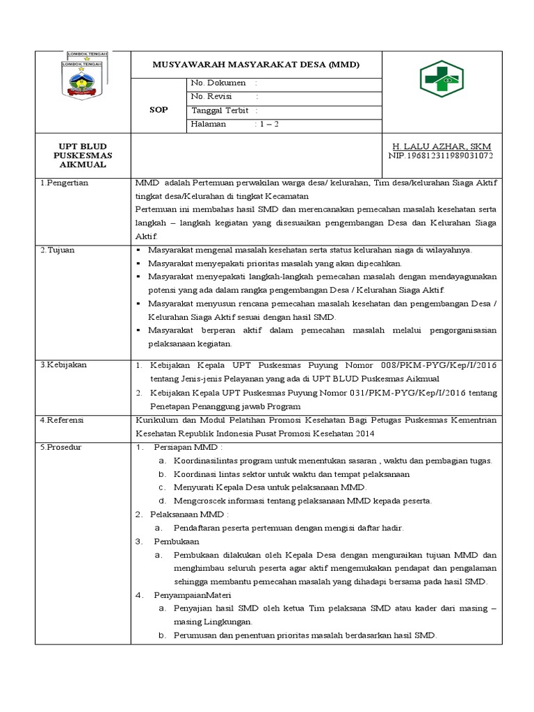 SOP Musyawarah Masyarakat Desa (MMD) | PDF | Karier & Perkembangan