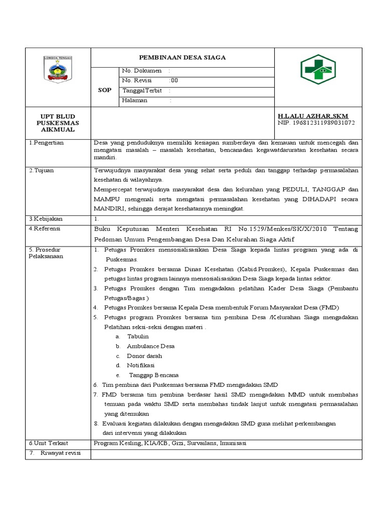 SOP Pembinaan Desa Siaga Aktif | PDF