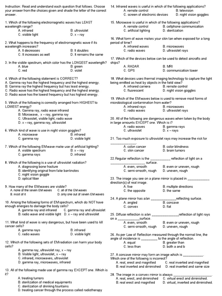 Second Periodical Test in Science 10 | PDF | Electromagnetic Radiation ...