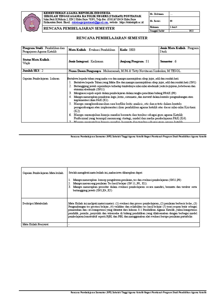RPS Evaluasi Pendidikan | PDF