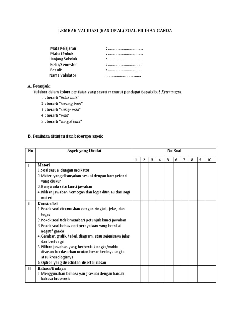 Validating Multiple Choice Questions: An Assessment Rubric | PDF