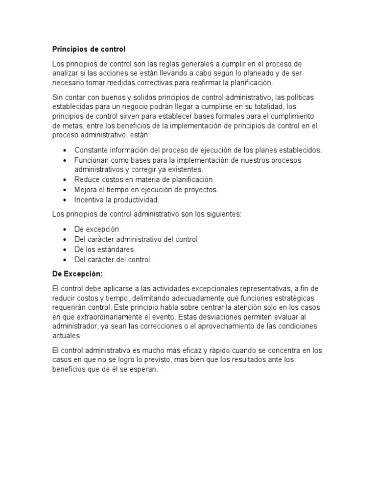 Principios de Control | PDF | Planificación | Economias