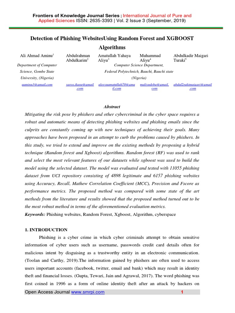 Detection of Phishing WebsitesUsing Random Forest and XGBOOST | PDF ... Detection of Phishing WebsitesUsing Random Forest and XGBOOST | PDF ...
