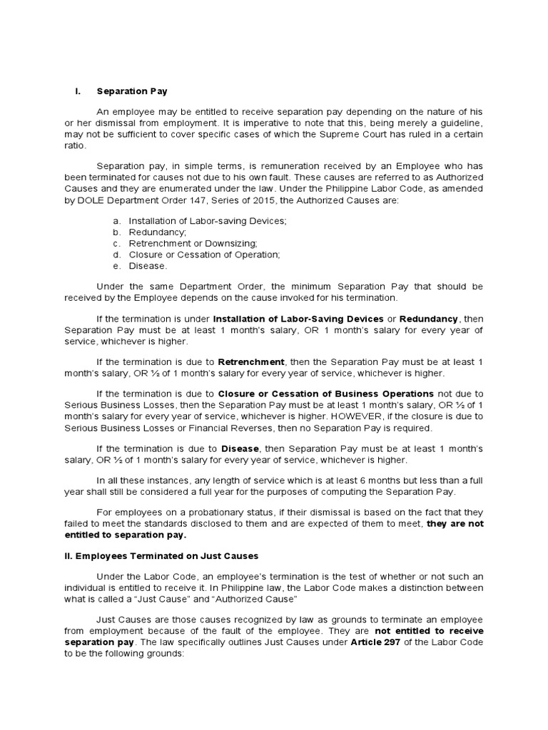 Notes On Separation Pay | PDF | Employment | Salary