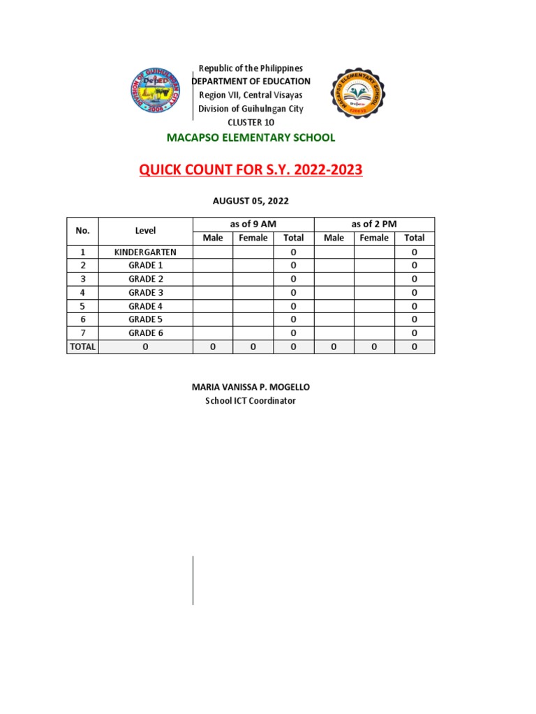 Quick Count Sy 2022 2023 | PDF | Color