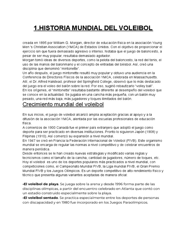 Historia Del Vóley | PDF | Vóleibol | Juegos de habilidad física