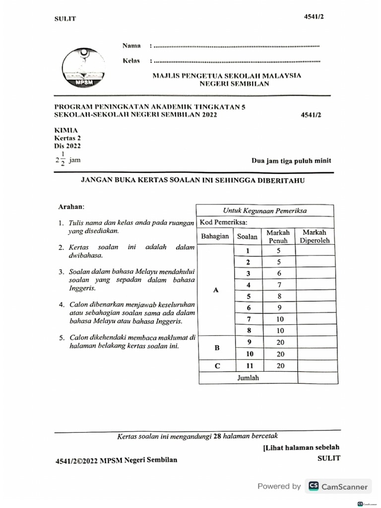 Kimia K2 Negeri Sembilan 2022 | PDF