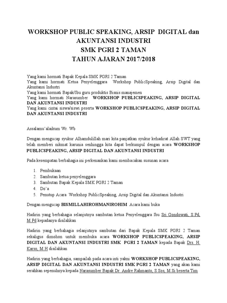 Susunan Acara Workshop Public Speaking | PDF Susunan Acara Workshop Public Speaking | PDF