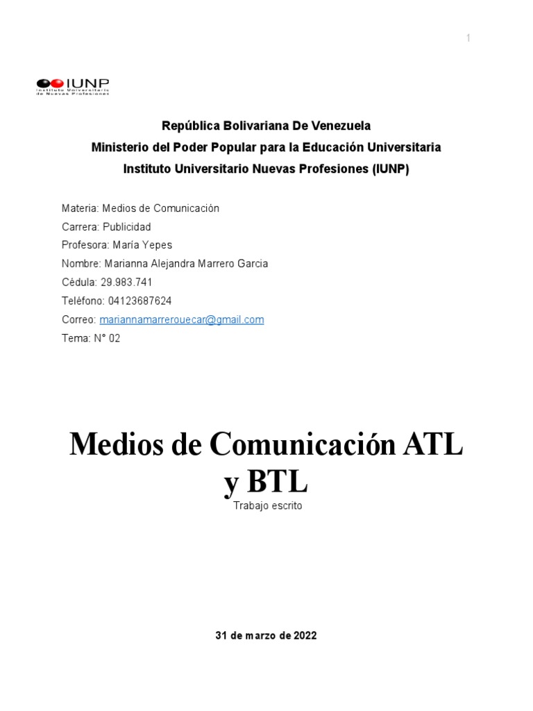 Medios de Comunicación ATL y BTL | PDF | Publicidad | Marketing
