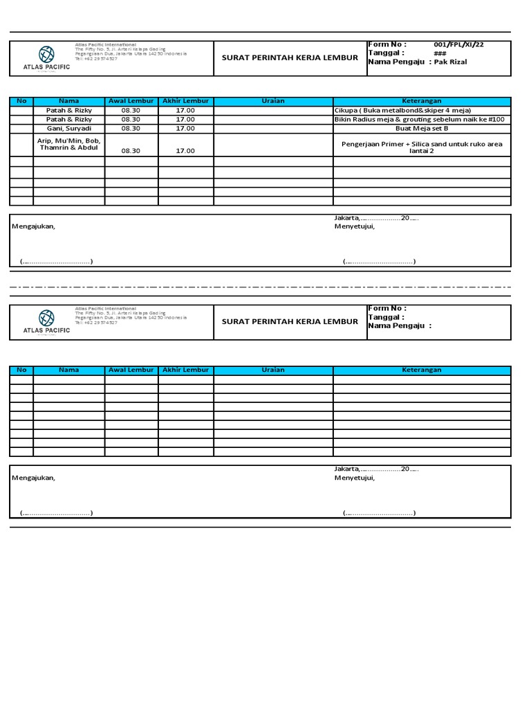 Form Pengajuan Lembur | PDF | Hukum