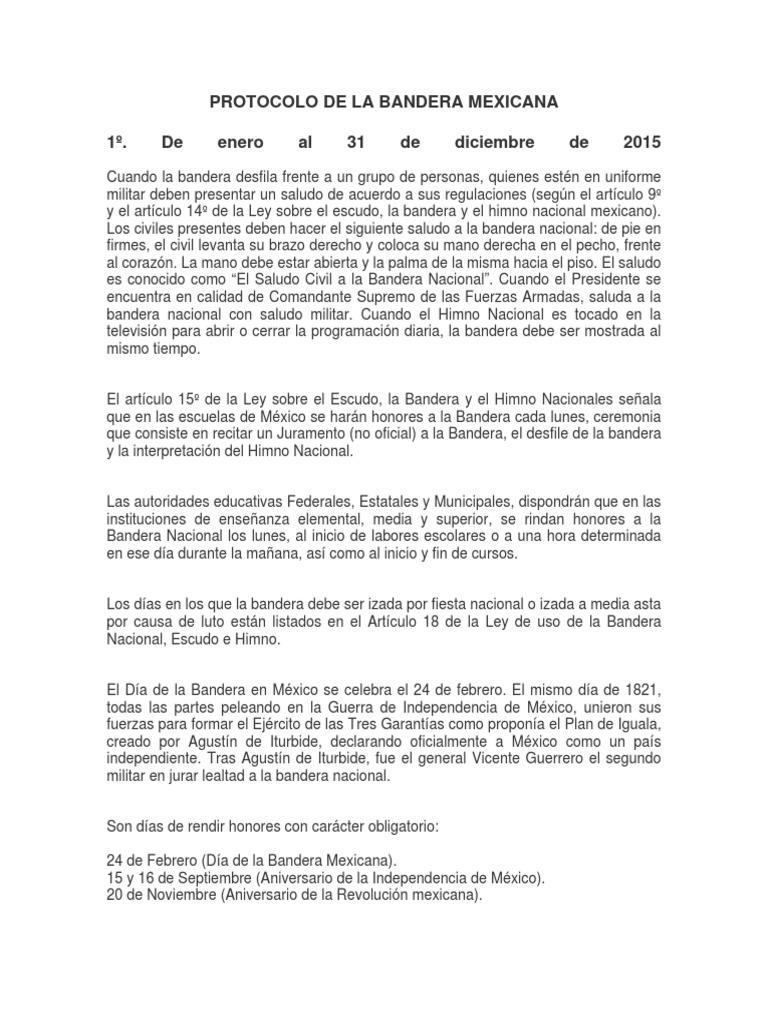 Protocolo De Honores A La Bandera Pdf México