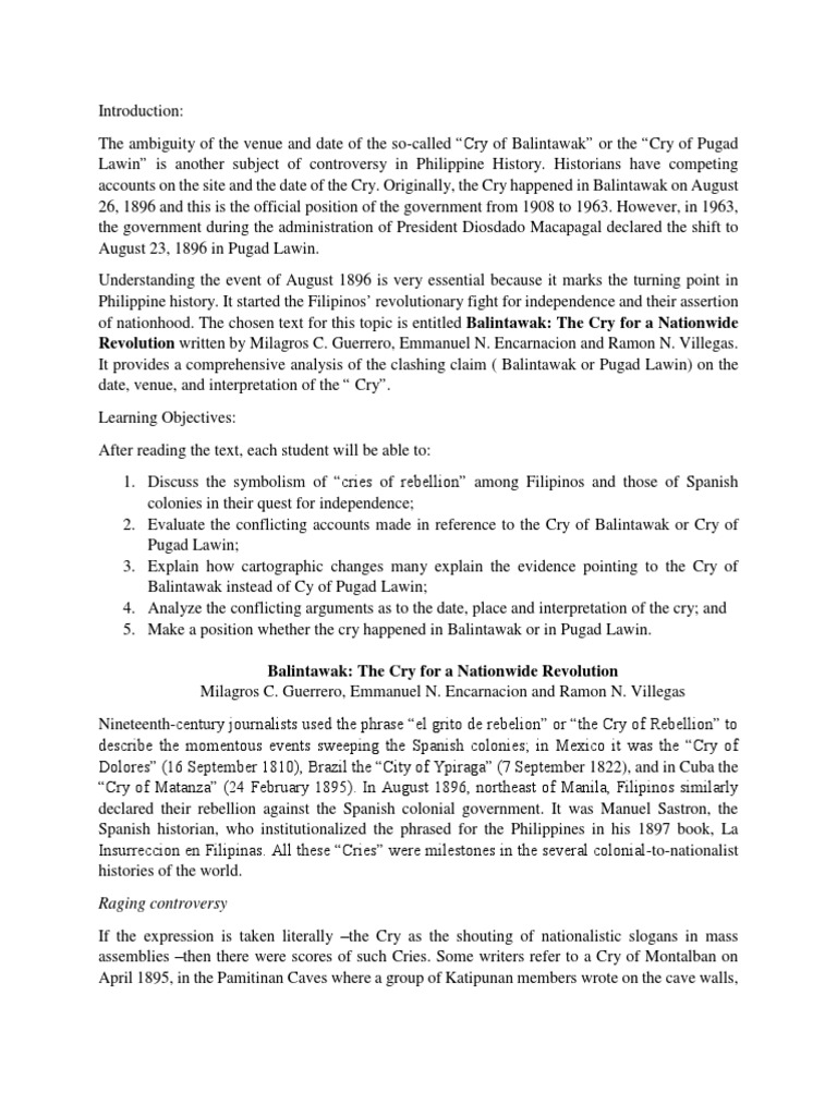 Balintawak - The Cry For A Nationwide Revolution | PDF | Philippines ...