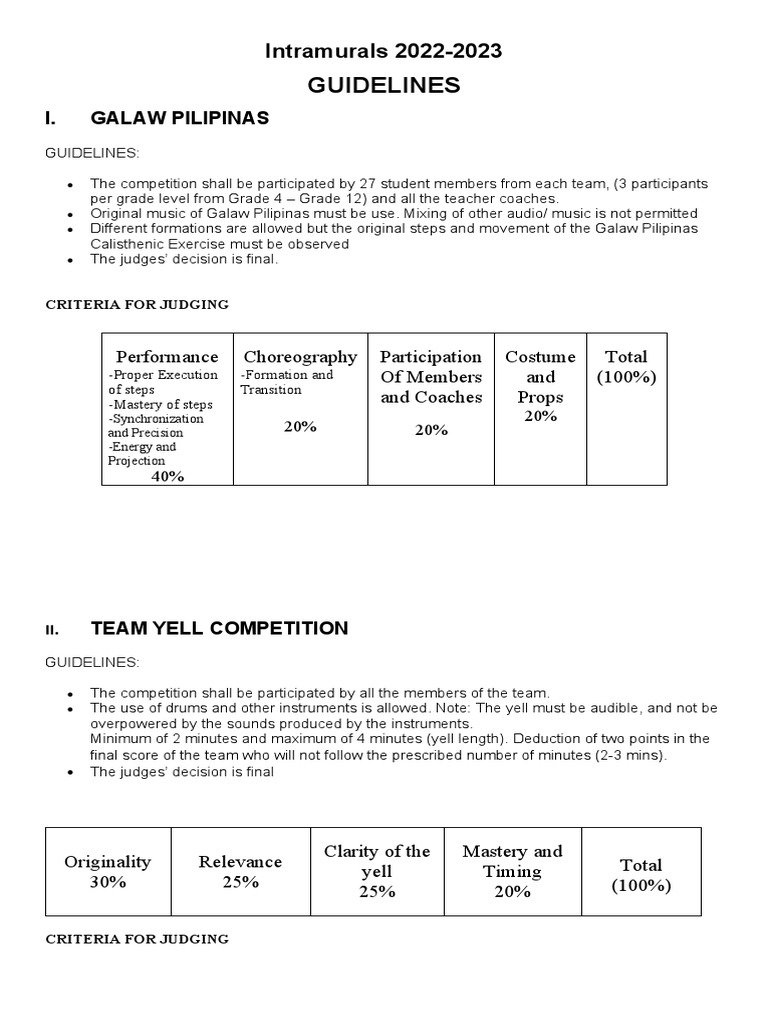 Intramurals 2022-2023 GUIDELINES | PDF | Hobbies | Competitive Games
