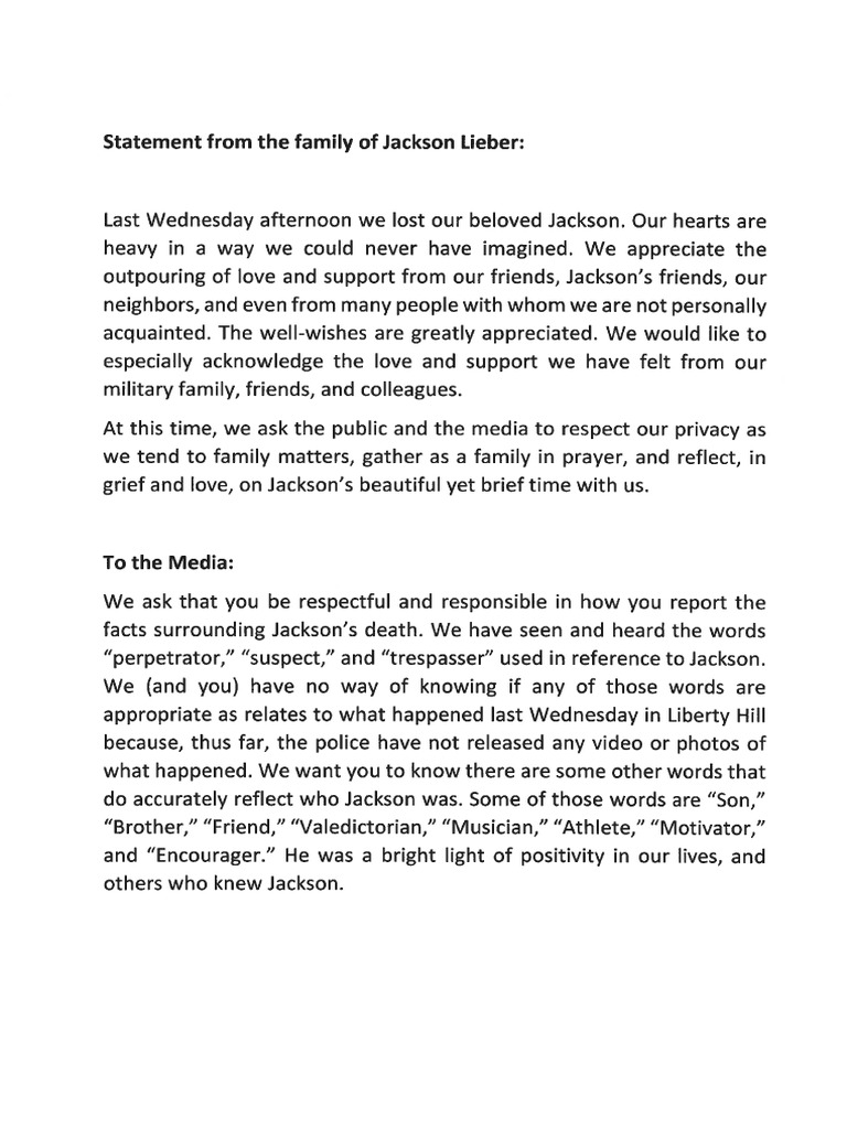 Lieber Family Statement 1.23.23 | PDF