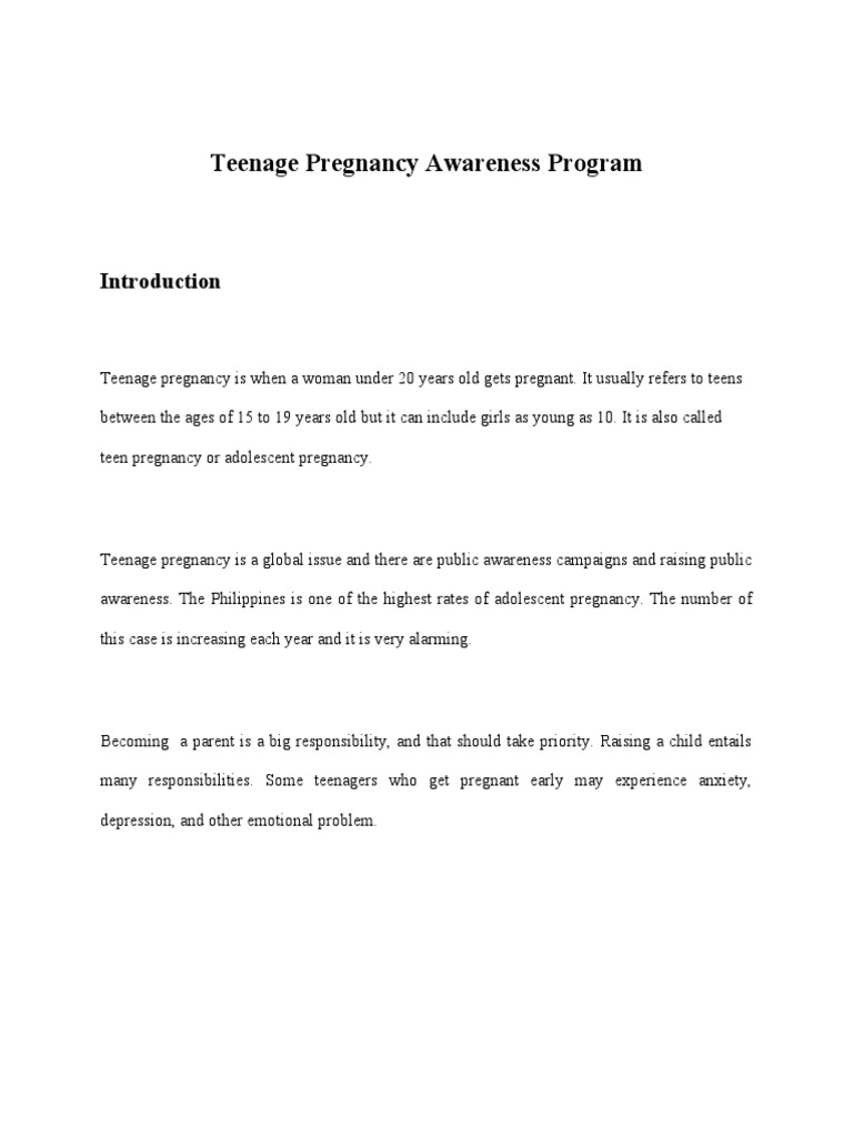 Teenage Pregnancy Awareness Program | PDF