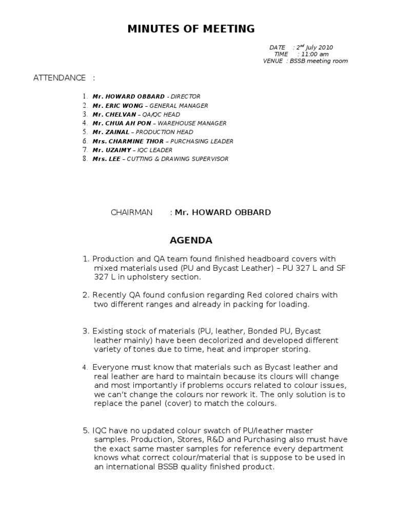 Minutes of Meeting Format | Supply Chain | Technology & Engineering