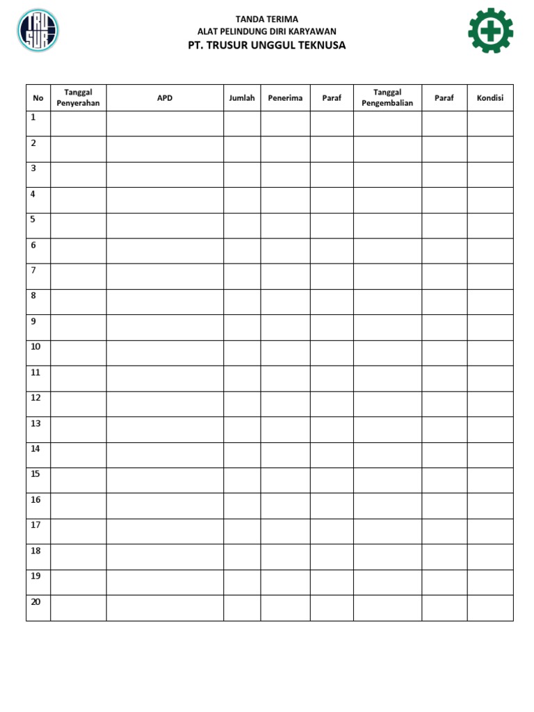 Form Tanda Terima APD | PDF