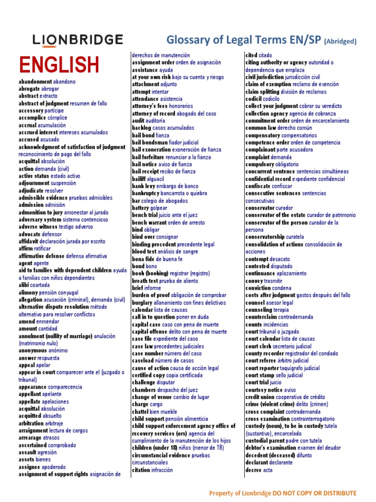 002 - Glossary of Legal Terms (Abridged English-Spanish) - DebtAndBanking | Descargar gratis PDF ...
