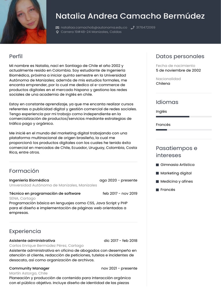 CV Natalia Andrea Camacho Bermúdez | PDF