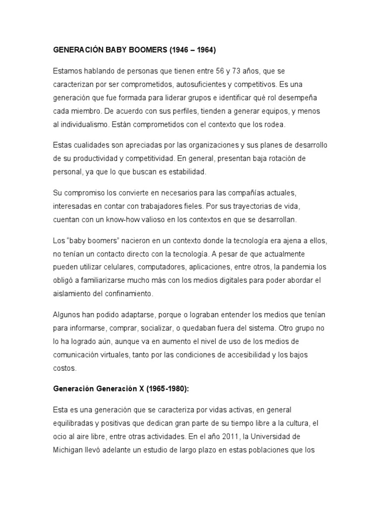 Generación Baby Boomers | PDF | Millennials | Familia