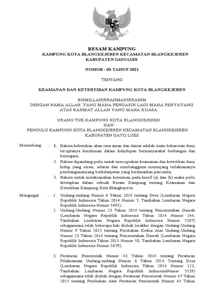 Resam Keamanan Kampung Blangkejeren | PDF
