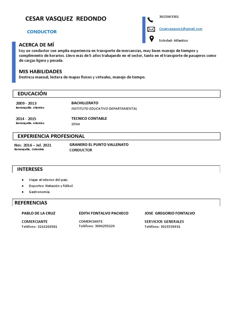 Hoja de Vida Conductor | PDF