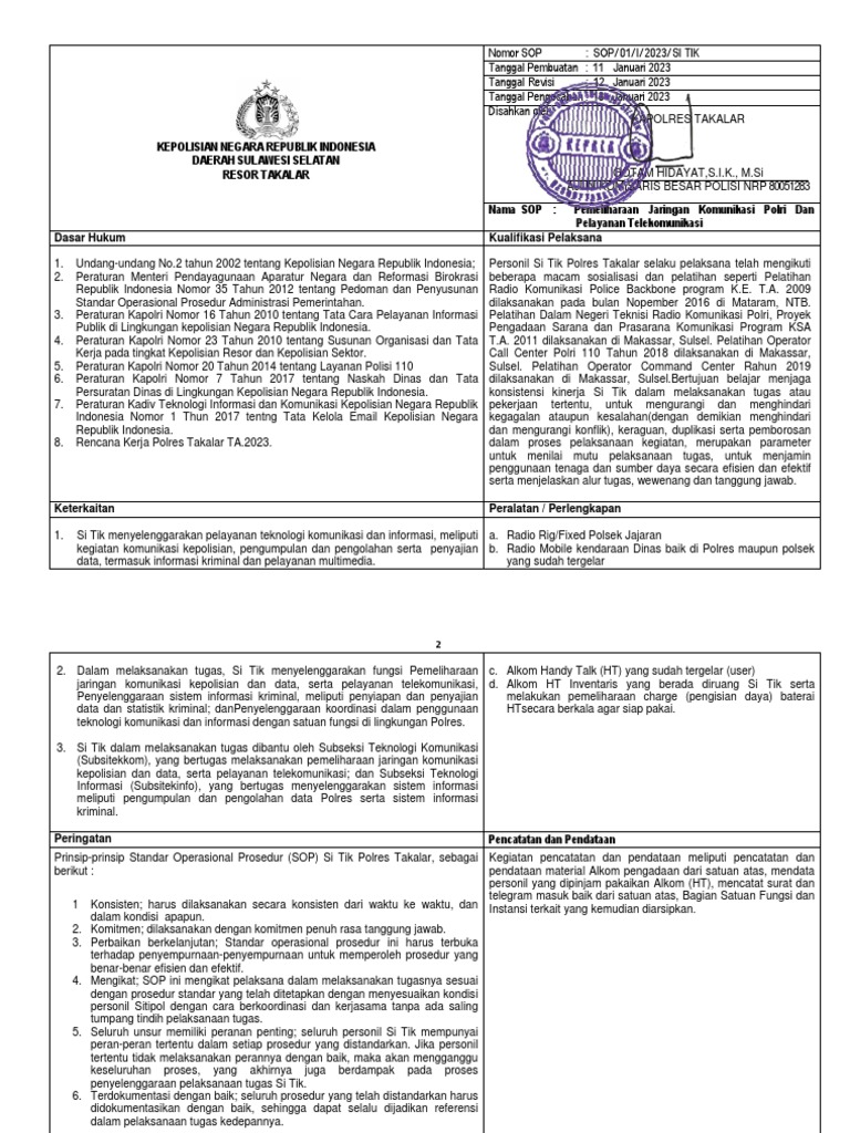 1.sop Pemeliharaan Jaringan Komunikasi Polri Dan Pelayanan ... 1.sop Pemeliharaan Jaringan Komunikasi Polri Dan Pelayanan ...
