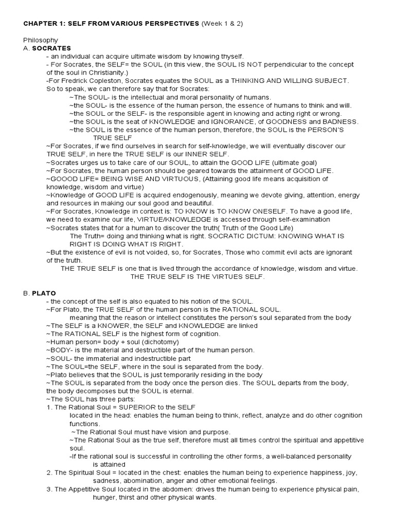 UNDERSTANDING THE SELF - Notes | PDF | Id | Soul