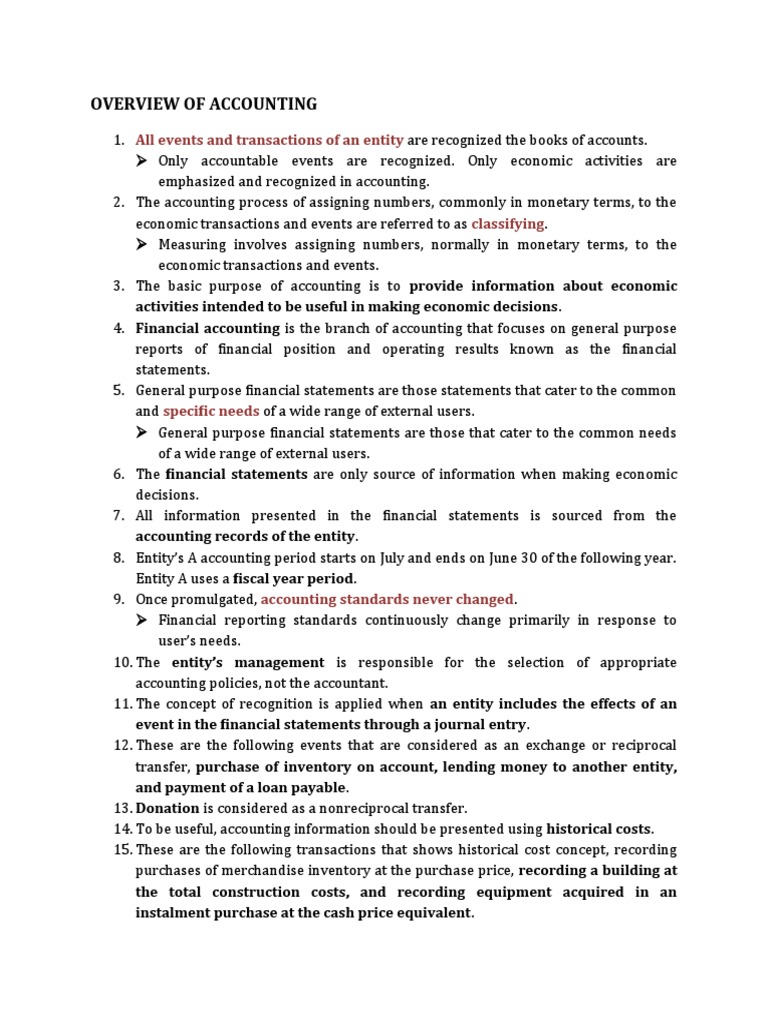 Overview of Accounting | PDF | Financial Statement | Historical Cost