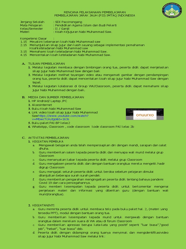 CONTOH RPP DARING Kolaborasi Anti Korupsi | PDF