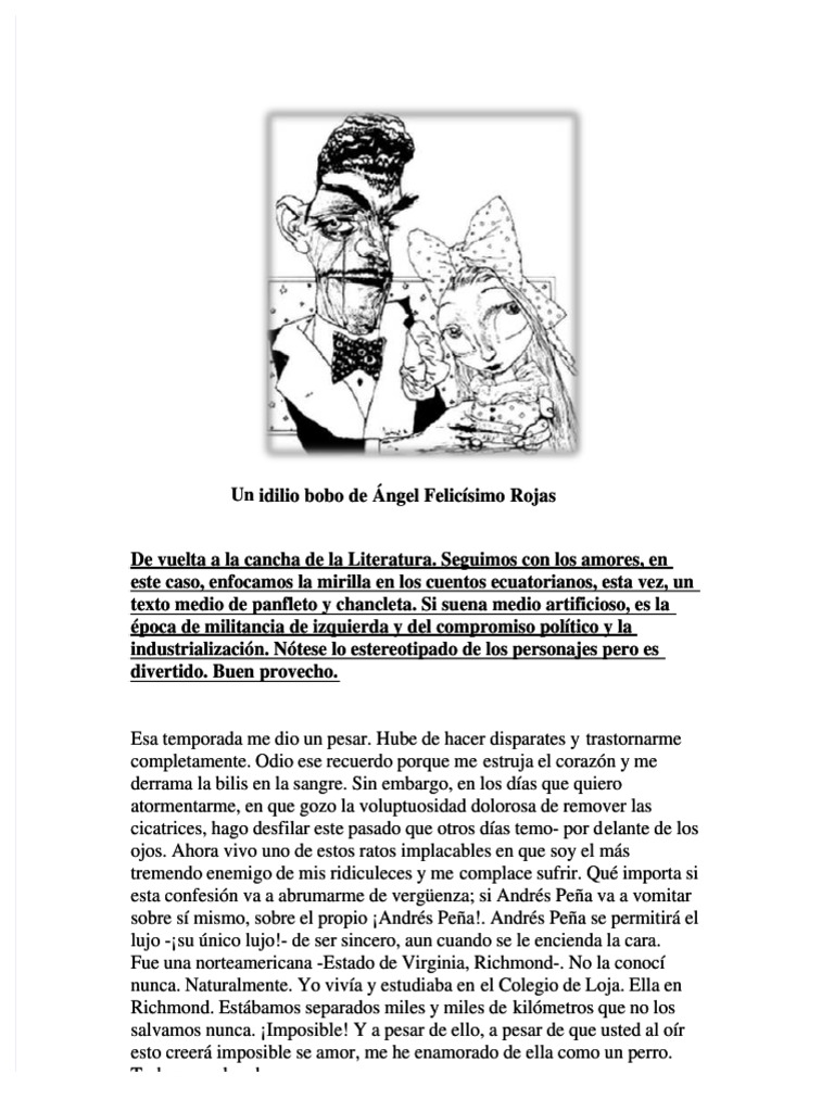 Un Idilio Bobo de Angel Felicisimo Rojas | PDF | Lengua española