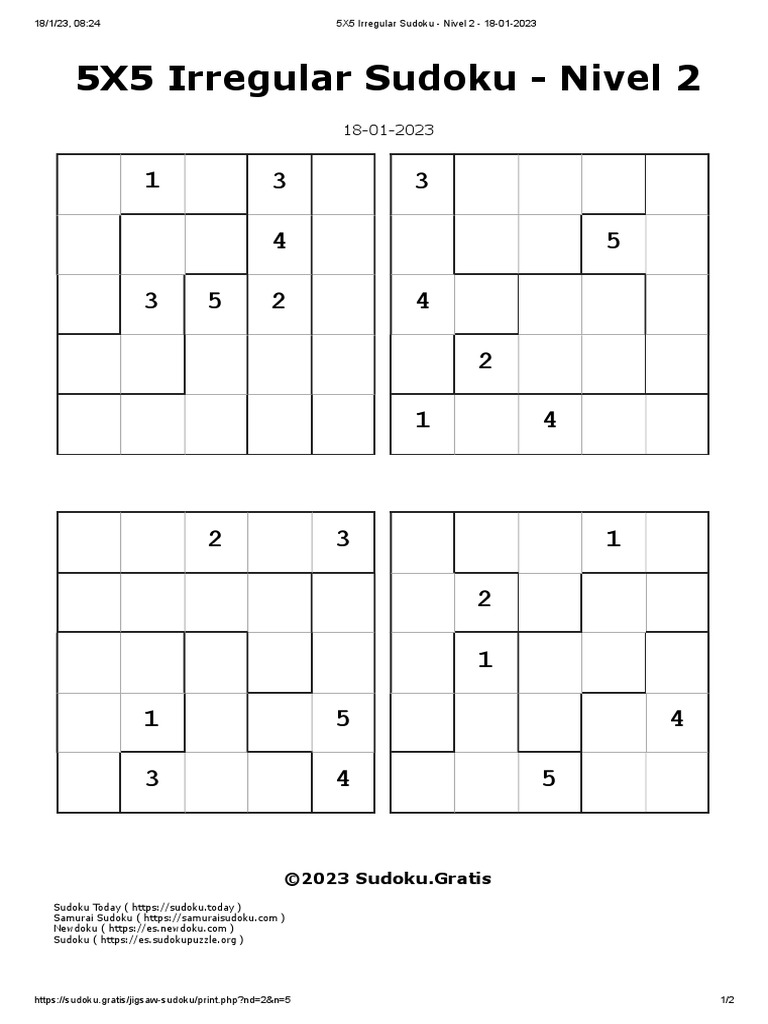 5X5 Irregular Sudoku - Nivel 2 - 18-01-2023 | PDF | Logic Puzzles