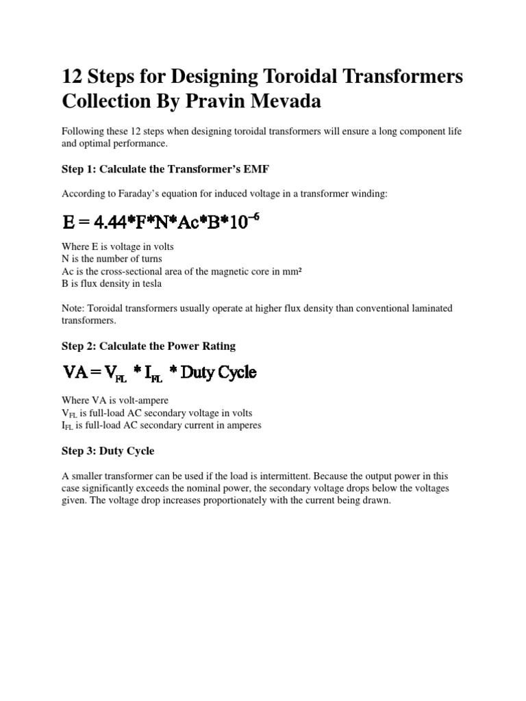 12 Steps For Designing Toroidal Transformers | PDF | Transformer | Alternating Current