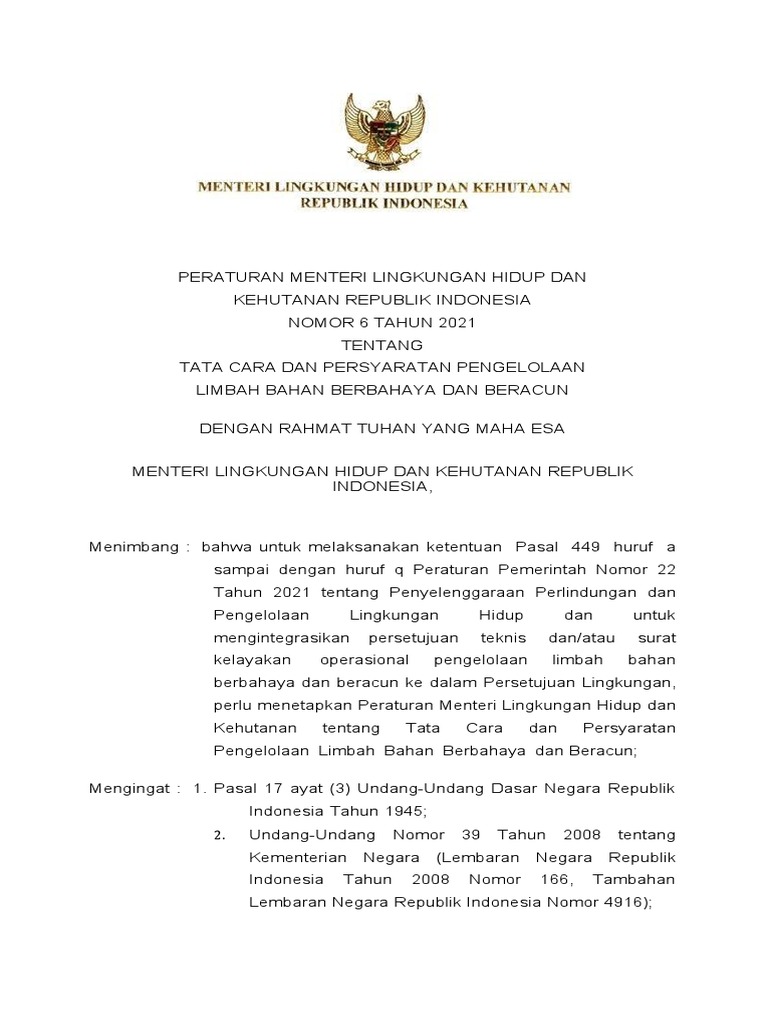 Permenlhk No 6 Tahun 2021 | PDF