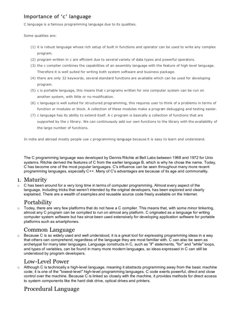 Importance of | PDF | C (Programming Language) | Compiler