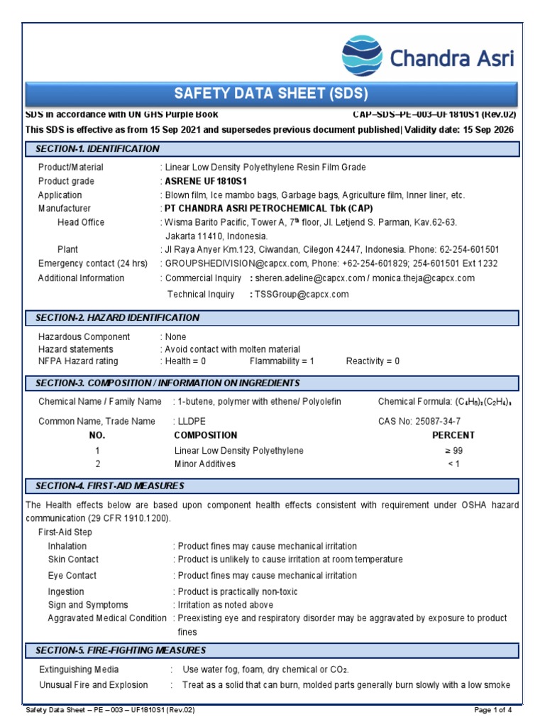 SDS-PE-003-UF1810S1 (Rev.02) | PDF