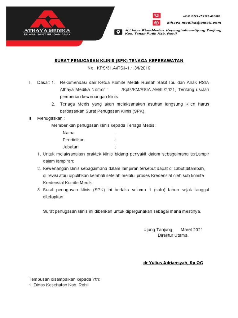 Contoh Surat Penugasan Klinis | PDF