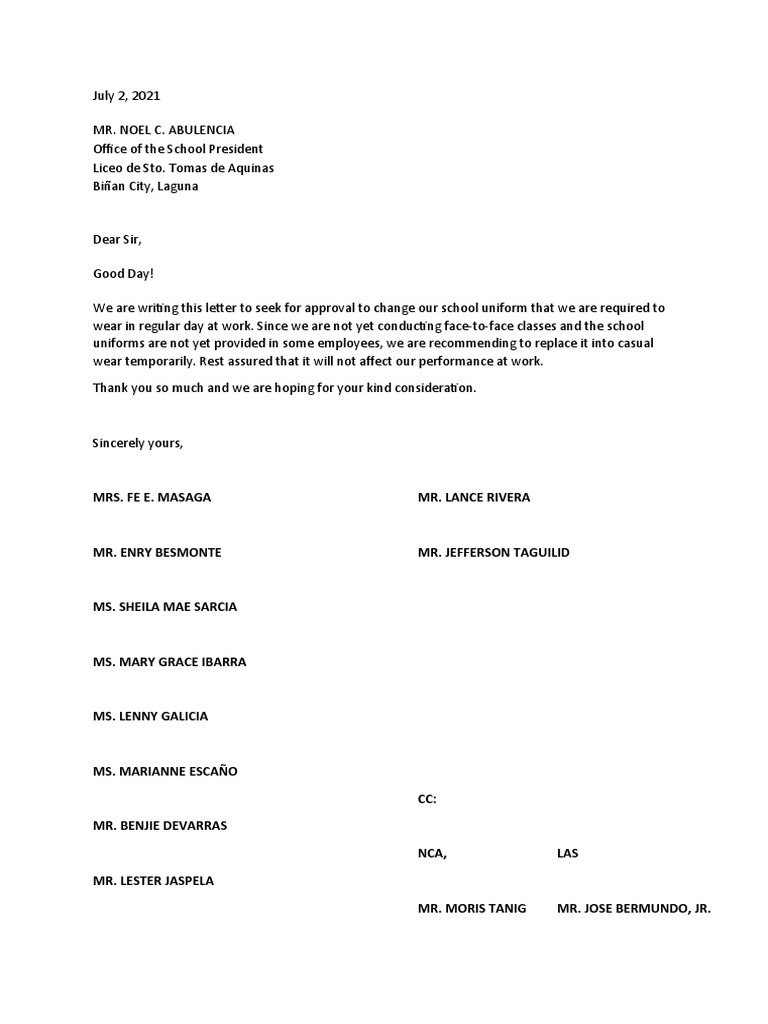 Request for Temporary Uniform Change | PDF