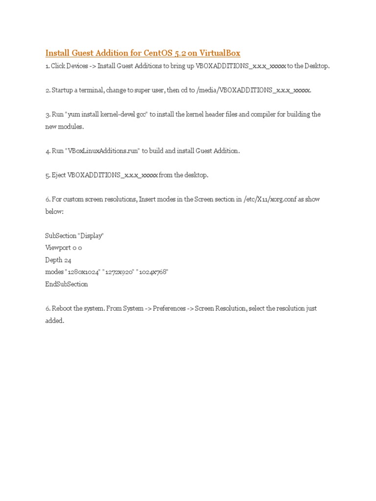 Install Guest Additions on CentOS 5.2 | PDF