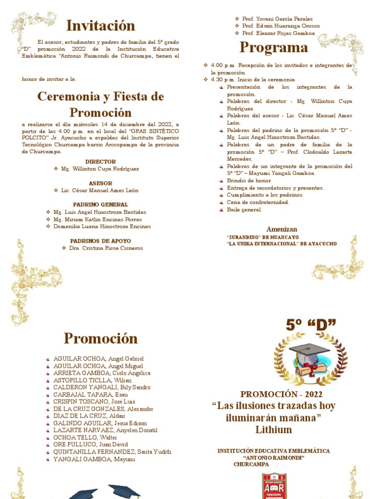 Ceremonia y Fiesta de Promoción | PDF Ceremonia y Fiesta de Promoción | PDF