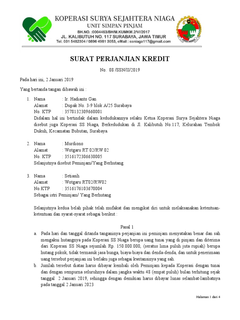 Surat Perjanjian Kredit | PDF