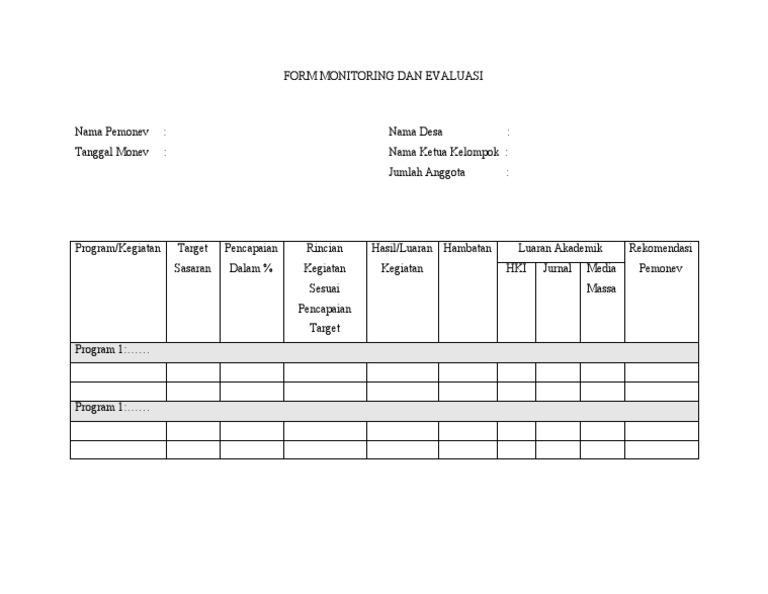 Form Monitoring Dan Evaluasi | PDF