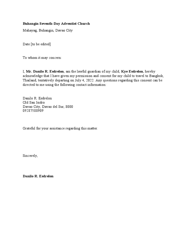 Template Consent Letter | PDF