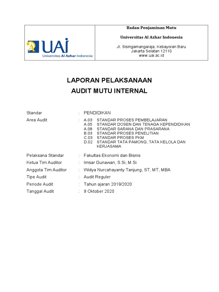 Audit Mutu Internal UAI 2019/2020 | PDF | Karier & Perkembangan