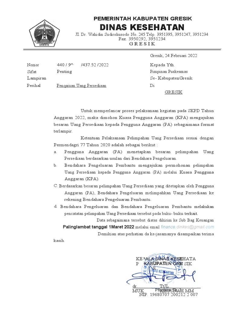 Surat Pengajuan UP | PDF