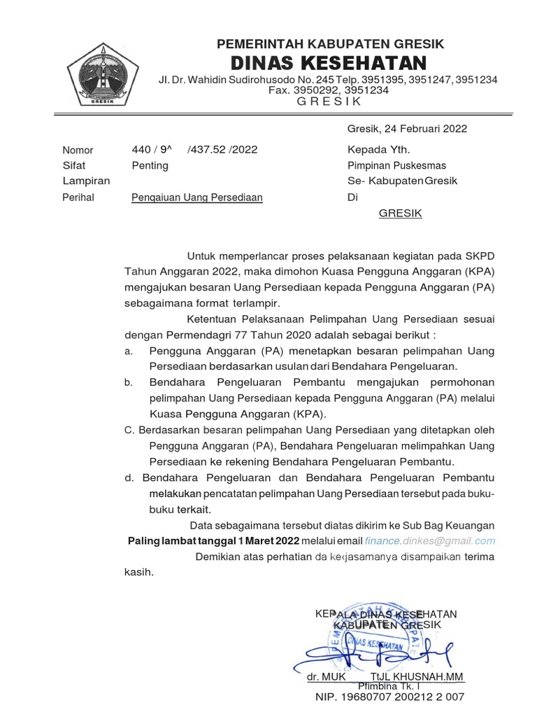 Surat Pengajuan UP | PDF