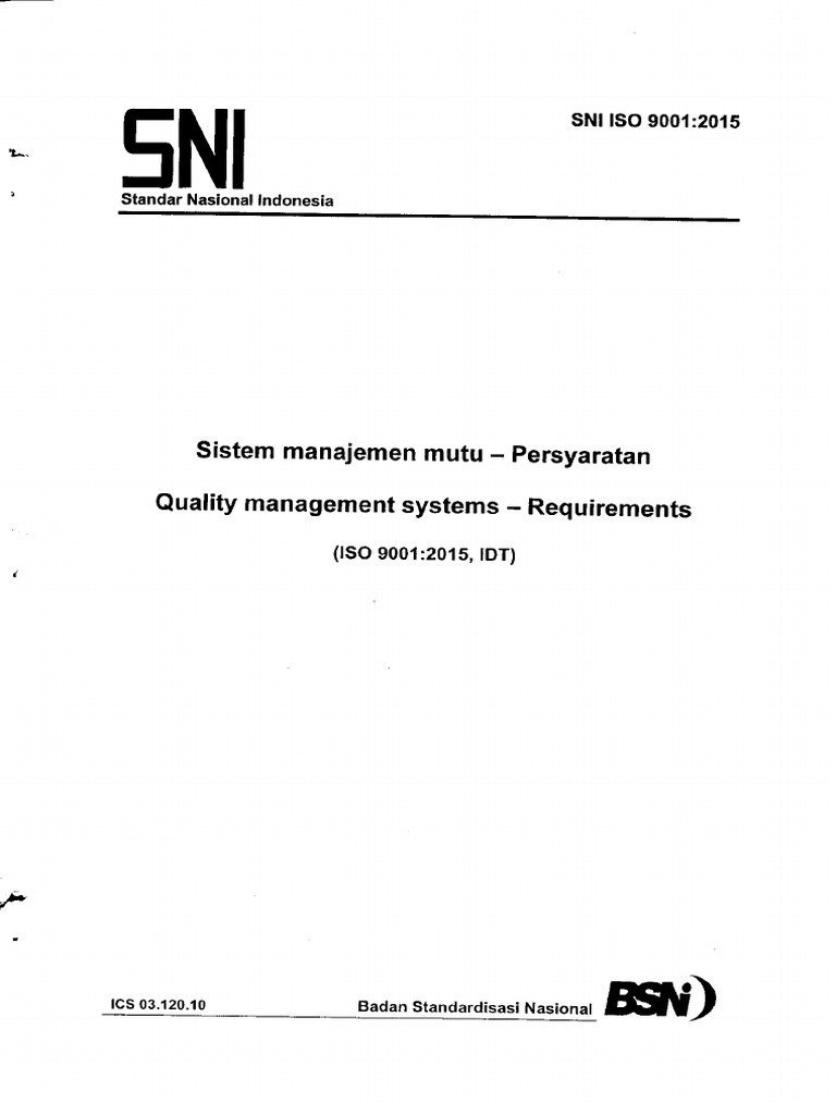 SNI ISO 9001-2015-Sistem Manajemen Mutu-Persyaratan | PDF